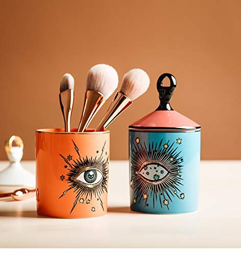 KESHENG Modern Decorative Jar Ceramic Vanity Bathroom Canister Holder Storage Box for Jewelry Cotton Balls,Bath Salts, 2 Pack, Blue/Orange