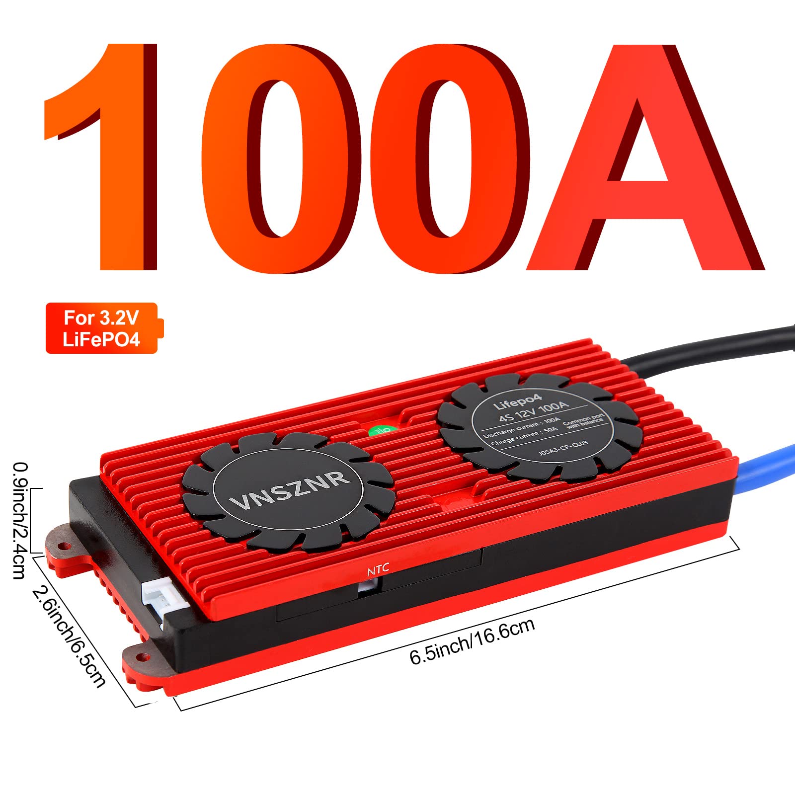 VNSZNR LiFePO4 BMS 4S 12V 100A Lithium Iron Phosphate Battery Management System PCB Protection Board with Balance Leads Wires for LiFePO4 3.2V Cells Battery Pack