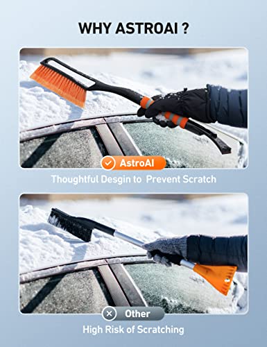 AstroAI 2 Pack 27" Snow Brush and Detachable Deluxe Ice Scraper with Ergonomic Foam Grip for Cars (Heavy Duty ABS, PVC Brush)
