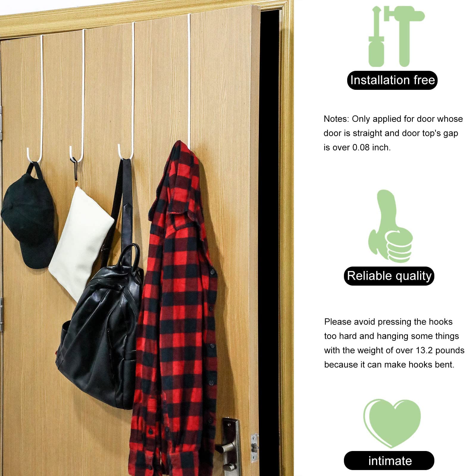15 Inch Wreath Hanger Hooks Over Door Metal Hooks Practical Clothes Towel Hanger Hooks for Christmas Front Door Decorations (White,4 Pieces)