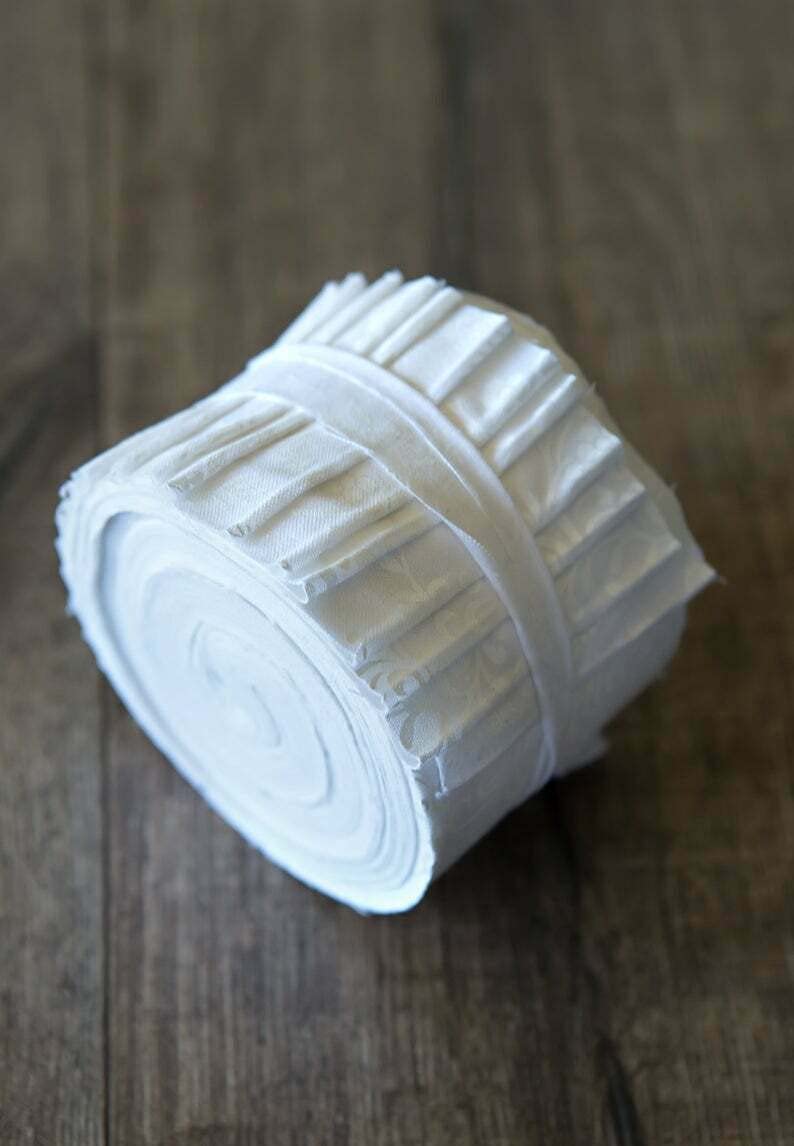 2.5 inch White on White Jelly Roll 100% Cotton Fabric Quilting Strips - by Diu Dang
