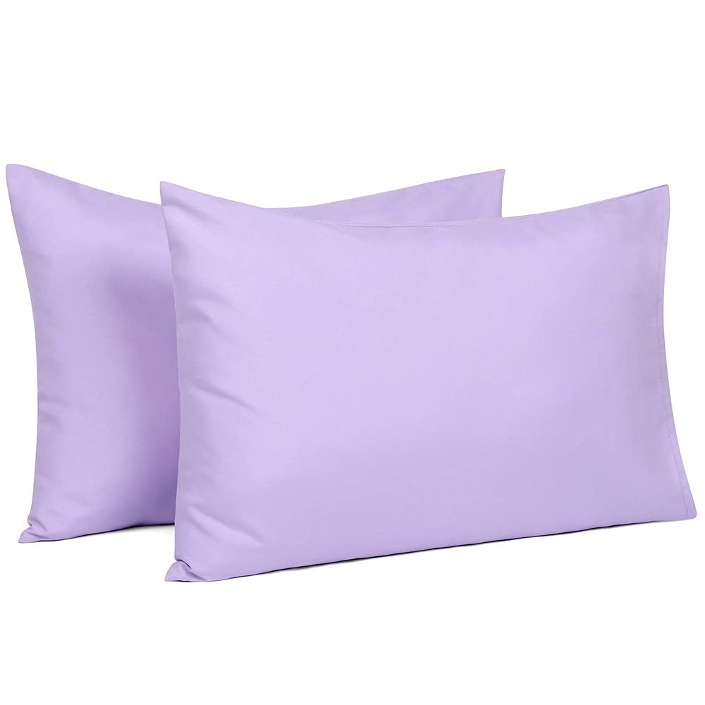 Toddler Travel Pillowcases Set of 2, 14x20- Fits Pillows Sized 12x16, 13x18 or 14x19, 100% Silky Soft Microfiber, Envelope Closure Machine Washable Kids Pillow Cases, White (Purple)