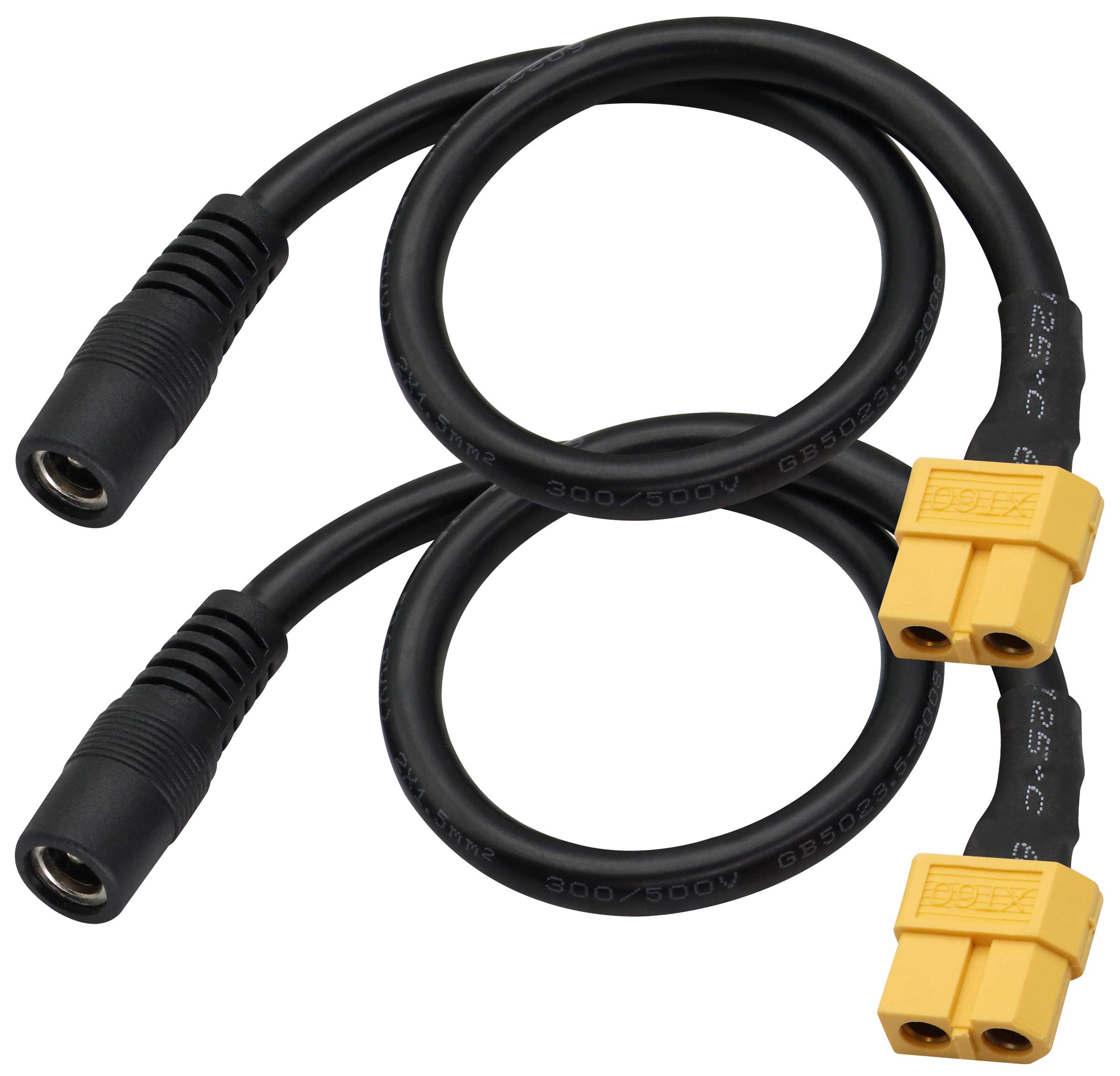 AAOTOKK XT60 to DC Adapter Cable XT60 Bullet Connector Female to DC 5.5mm X 2.5mm Female Power Jack Adapter Cable for TS100 Soldering Iron, FPV Monitor Power,Drone Power Cord.(30 cm-2Pack)