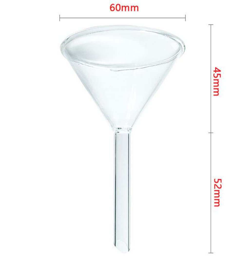 2pcs Glass Funnel Lab Glass Funnels 60mm Diameter,100mm Length Plain Stem Best for Laboratory