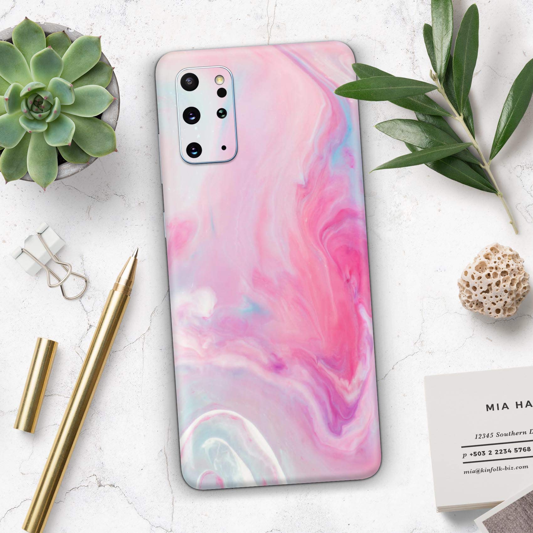 DesignSkinz Marbleized Pink Paradise V5 Protective Vinyl Decal Wrap Skin Cover Compatible with The Samsung Galaxy S20 (Screen Trim & Back Glass Skin)