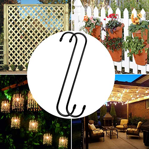 ESFUN 6 Pack 12 inch Extra Large S Hooks Black Heavy Duty Long S Hooks for Hanging Plant Extension Hooks for Kitchenware,Utensils,Pergola,Closet,Flower Basket,Garden,Patio,Indoor Outdoor Uses