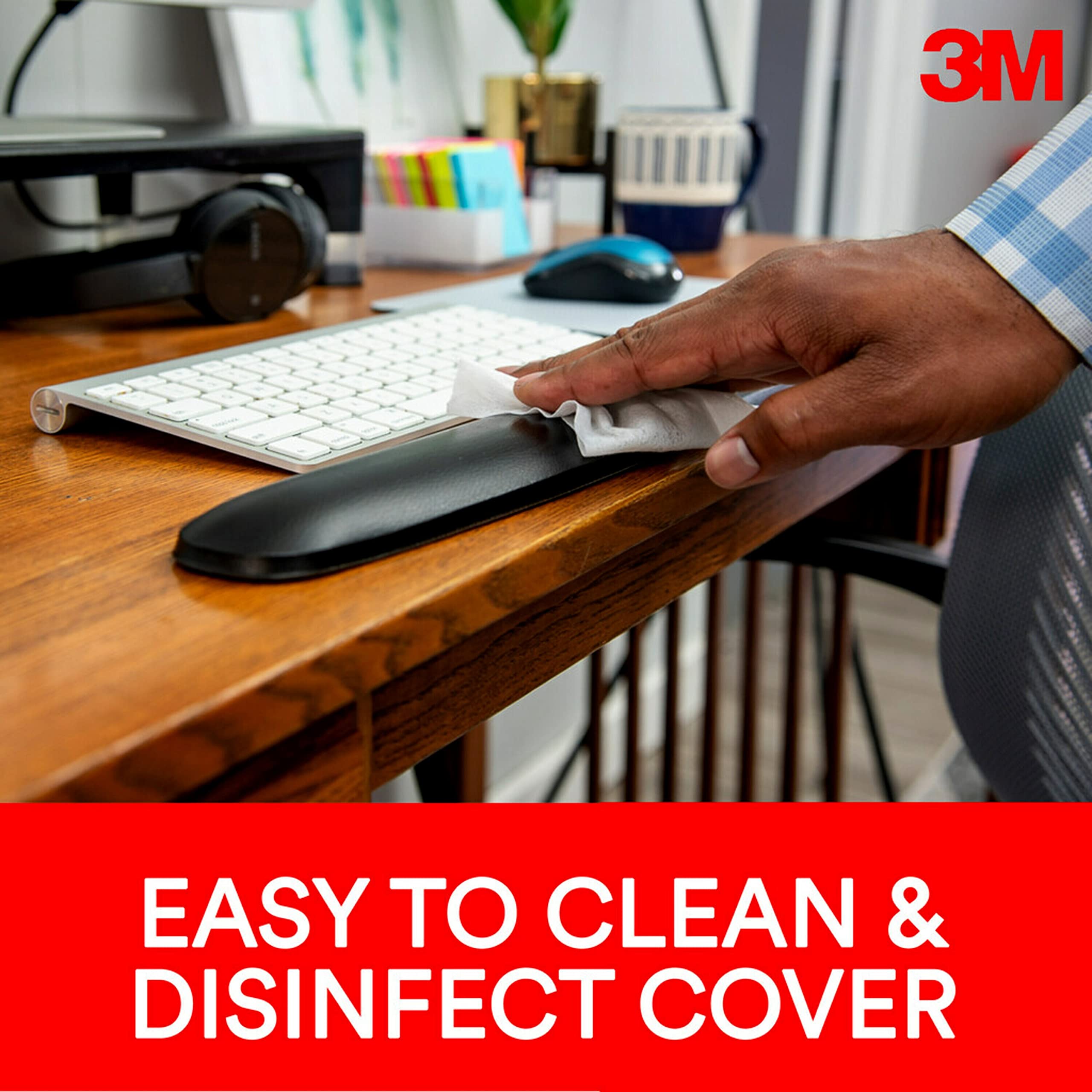 3M Gel Wrist Rest for Mouse, Soothing Gel Comfort with Durable, Easy to Clean Leatherette Cover, Antimicrobial Product Protection, 6.9", Black (WR305LE)