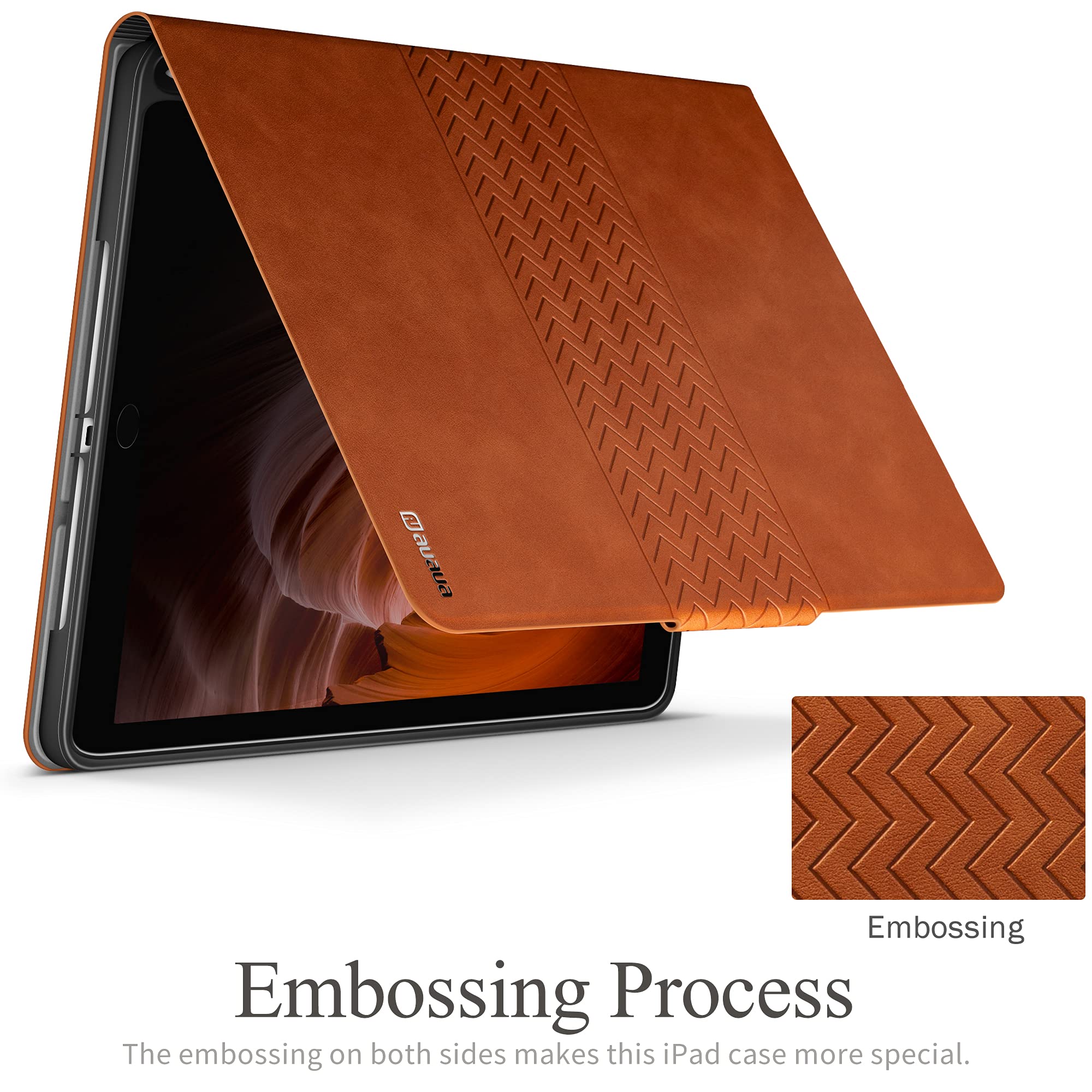 auaua Case for iPad 6th Generation/5th Generation(9.7-Inch, 2018/2017 Model), iPad Air 1/Air 2/iPad Pro 9.7, with Pencil Holder Auto Sleep/Wake Vegan Leather (Brown)
