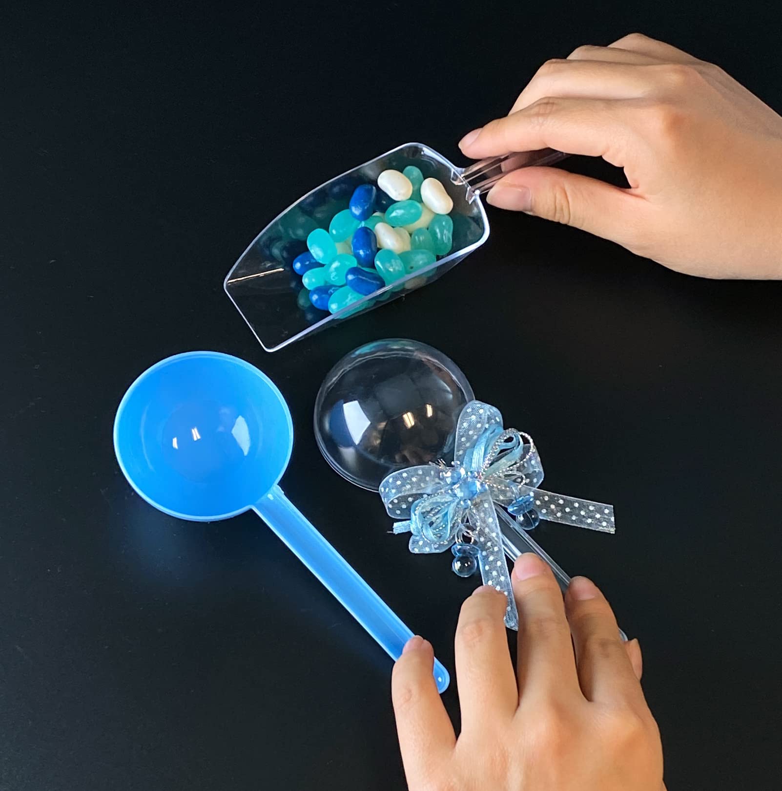 48 Pieces Fillable Baby Rattle Party Favors, Blue with Decorative Bear & Ribbon