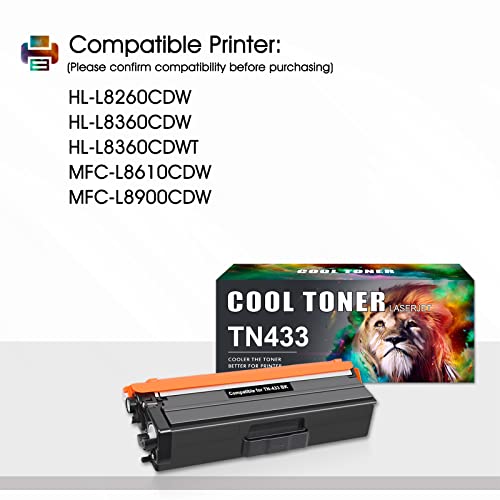 Cool Toner Compatible Toner Cartridge Replacement for Brother TN433 TN-433 TN431 for Brother HL-L8360Cdw MFC-L8900Cdw HL-L8260Cdw Printer Ink (Black Cyan Magenta Yellow, 5 Pack)
