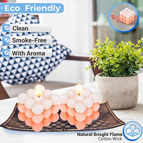 2 Pcs Bubble Candle Home Decoration Gradient Light Orange Bubble Candle Handmade Cube for Bedroom Bathroom Decorations Soy Candles Aesthetic Set