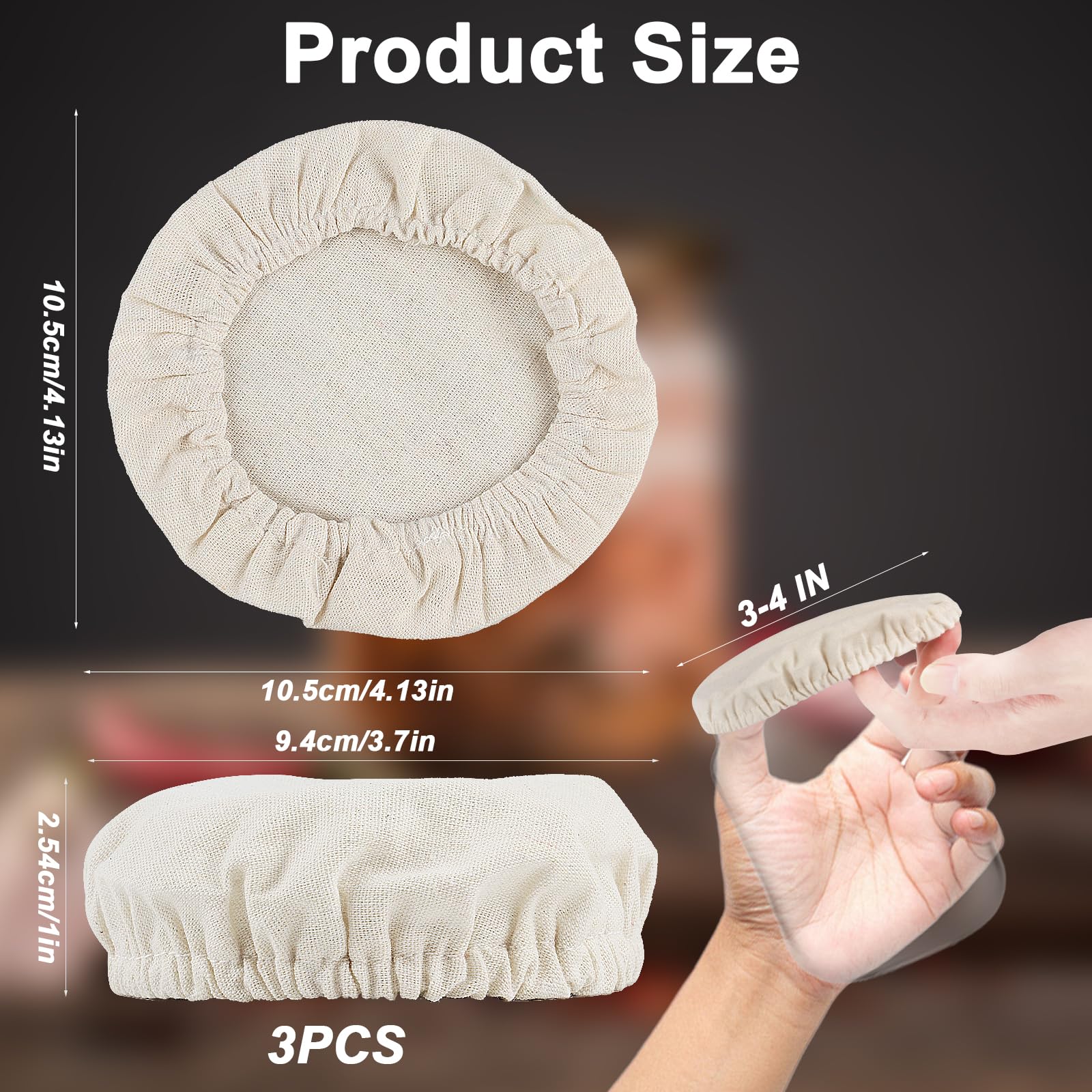 3 Pcs Sourdough Starter Jar Cloth Covers for Sourdough Starter Jars Covers Cloth, Reusable Fabric Bread Fermentation Cover for Wide Mouth Kombucha Sourdough Bowl Covers Jars Mouth from 3-4 inch