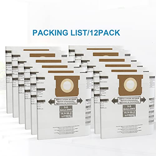 12 Pack Type E & Type H Replacement 90661 90671 CMXZVBE38767 Vacuum Dust Bags Compatible with Shop Vac CRAFTSMAN 5-8 Gallon Wet Dry Vacuum