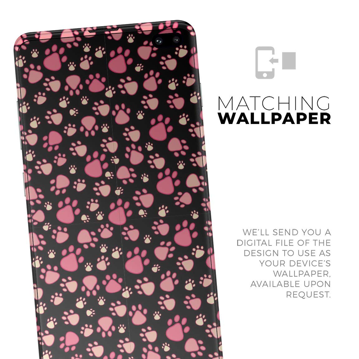 DesignSkinz Pink Paw Prints on Black Protective Vinyl Decal Wrap Skin Cover Compatible with The Samsung Galaxy S20 (Screen Trim & Back Glass Skin)