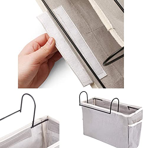 KonHaovF 2Pack Bedside Organizer Caddy Hanging with Hook, Bed Storage Pocket for Dorm Kids Room Top Bunk Bed Loft Bed, Bedside Storage for Phone Remote Control Laptop Books (White)