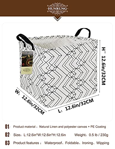HUNRUNG Square Storage Bins Nursery Hamper Canvas Laundry Basket Foldable with Waterproof Nursery Boxes for Shelves/Gift Baskets/Toy Organizer/Office, Bedroom (Square-black transverse geometry)