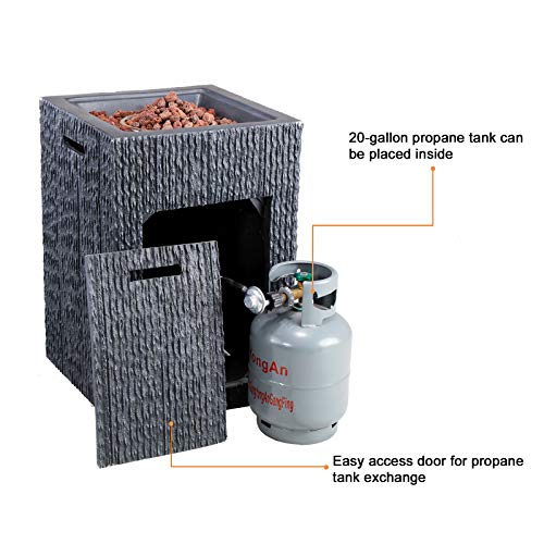 19 inch Outdoor Propane Fire Pit Table, 40,000 BTU Patio Gas Heater Column with Vertical Texture Surface, Red Lava Rocks, and Waterproof Cover