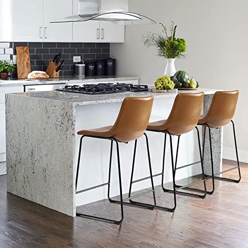 Waleaf 26 inch Bar Stools Set of 2,Counter Height Bar Stools with Back, Modern PU Leather Stools with Metal Leg and Footrest,Dining Chairs for Kitchens Island,Armless Pub Stools for Rustic Bar