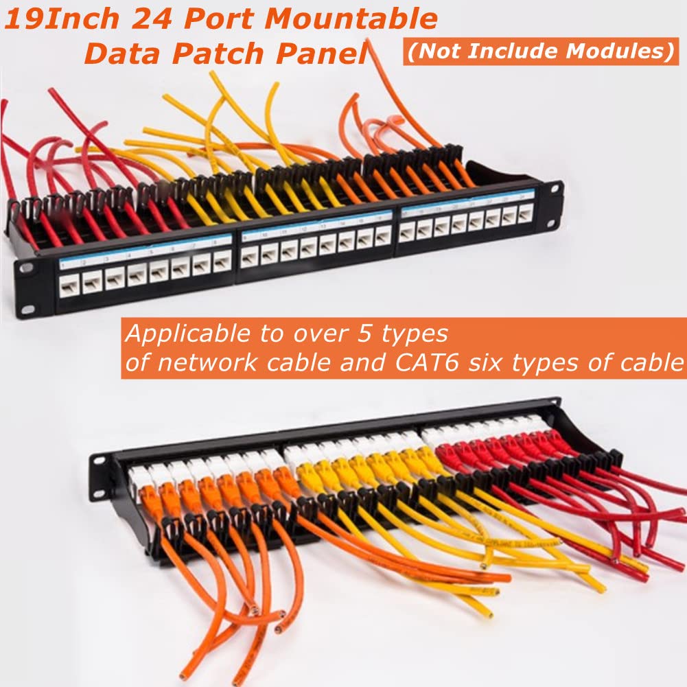 Diyeeni 19Inch 24 Port Data Patch Panel Mountable Data Patch Panel CAT6 Network Cable Rack Easy to use(Not Include Modules)