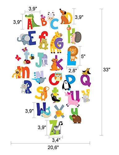 ABC Stickers Alphabet Decals - Animal Alphabet Wall Decals - Classroom Wall Decals - ABC Wall Decals - Wall Letters Stickers - Wall Stickers for Kids ABC Letters - [Gift Included]!