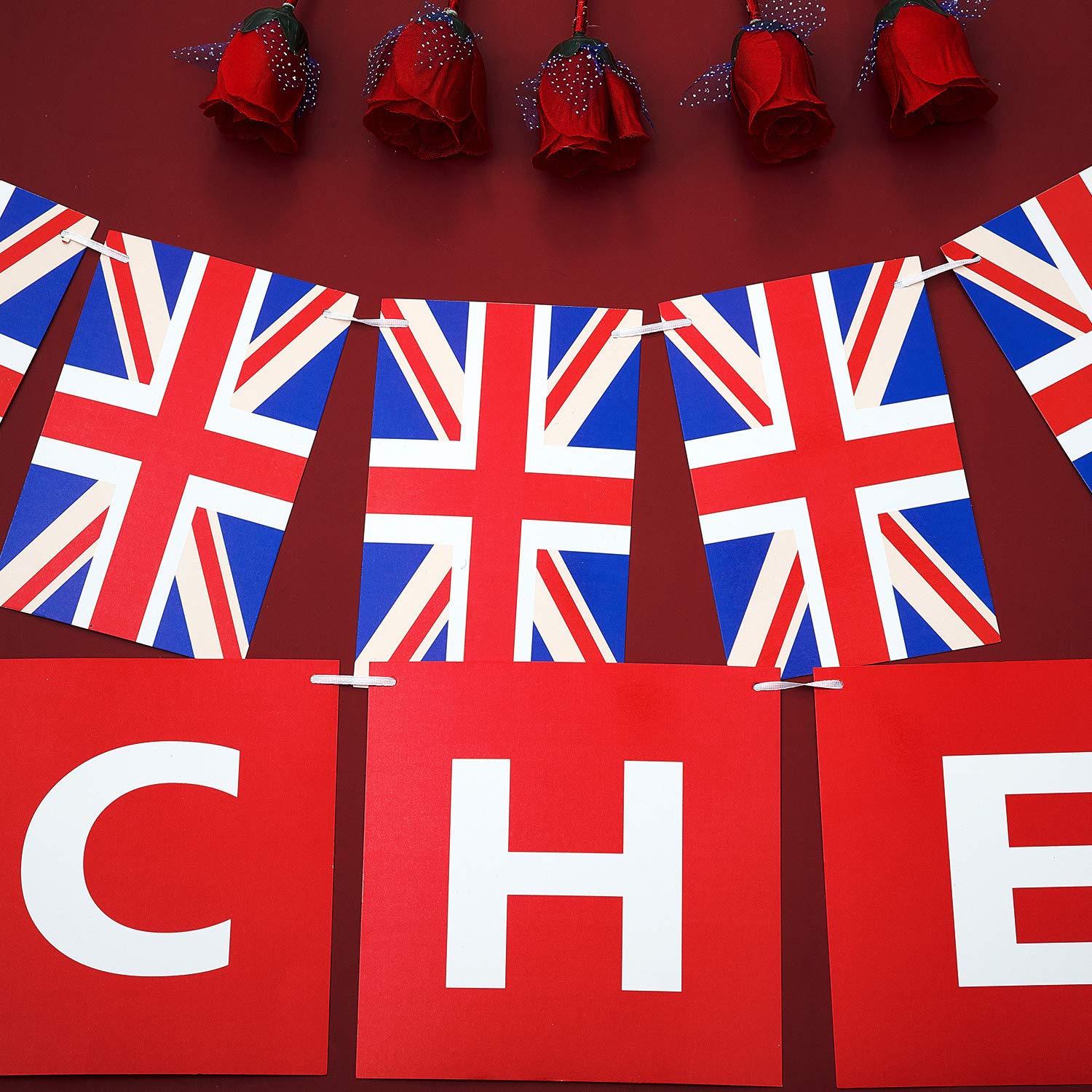 2 Pieces British Party Garland Cheers British Banner Garland UK Flag Pennant Banner for Hanging Coronation Union Jack Party Decoration