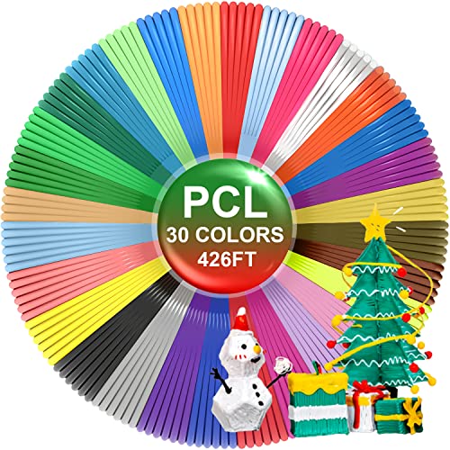 3D Printing Pen PCL Filament 1.75mm Refills,30 Colors, Each Color 16.4 Feet, Total 492 Feet, Pack with 2 Finger Caps & 2 Drawing Guide Book, High-Precision Diameter and Safe Refill