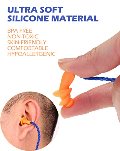 12 Pairs Corded Silicone Ear Plugs - Individually Wrapped - Reusable Noise Cancelling Earplugs for Hearing Protection - Shooting Range Noise Reduction, Construction Work, Hunting Ear Protection