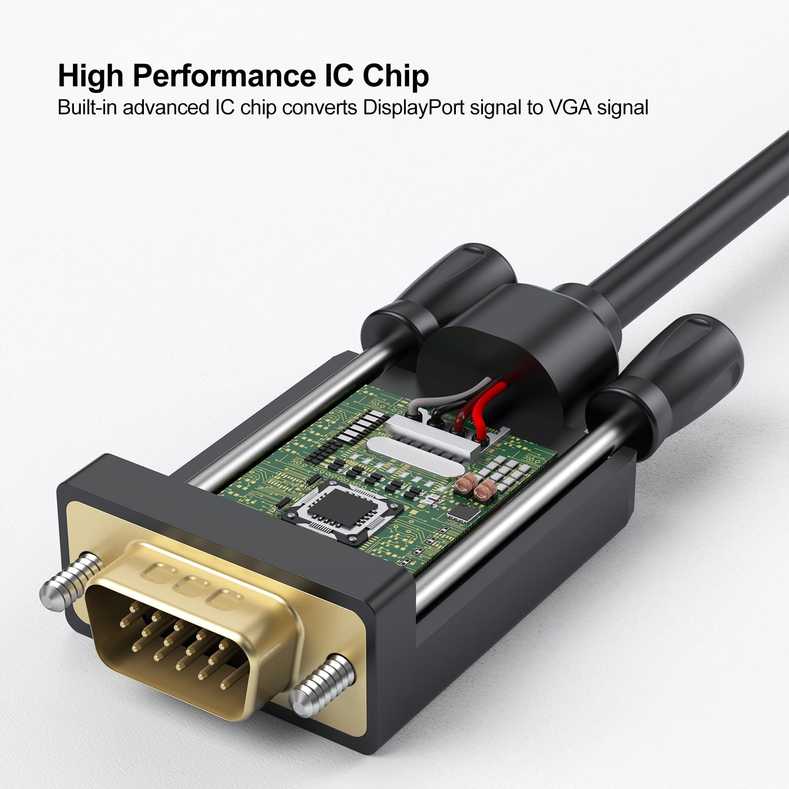 DisplayPort to VGA Cable 3FT, Display-Port DP to VGA Male Adapter Cord Gold-Plated Compatible for Dell, HP Lenovo, ASUS and More - Black