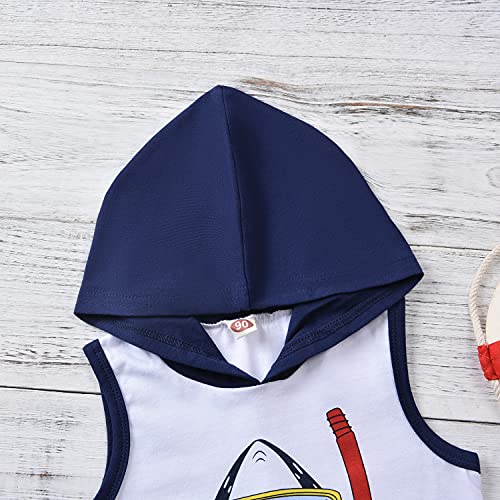 Baby Boy Cotton Clothes Shark Print Summer Hoodie Toddler Sleeveless Outfits Set Tops + Short Pants