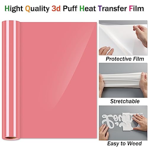 3D Puff Heat Transfer Vinyl for T-Shirts, 12"x6ft 3D Puffy HTV Iron on Vinyl, Coral 3D Puff Vinyl Heat Transfer HTV Roll for Heat Press Clothing