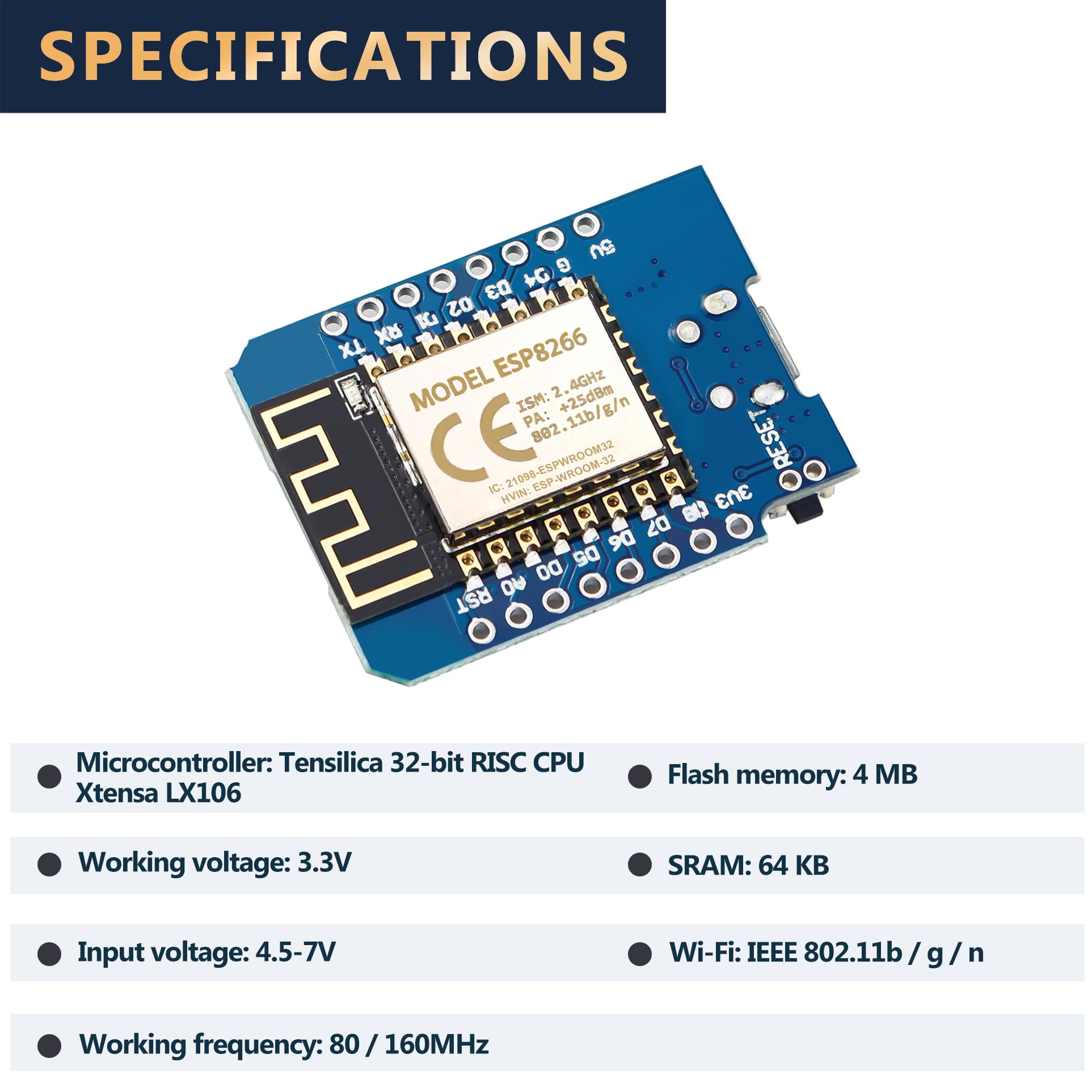 KeeYees ESP8266 ESP-12F Mini WLAN WiFi Development Board 4M Bytes for Arduino for NodeMcu for WeMos (5PCS)
