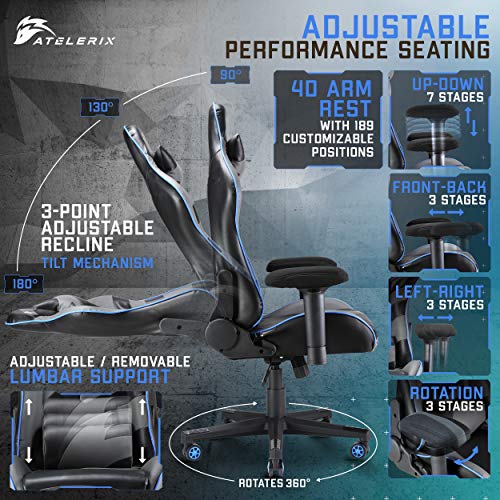 Atelerix Ventris - PU Leather, Fabric, & Extra Wide Options - Office or Computer Chair - Tilting & Ergonomic Adjustable Swivel Game Chair w/ 4D Covered Armrests, Headrest & Lumbar Support
