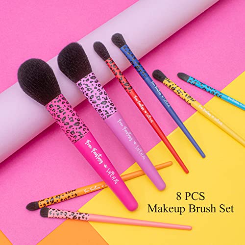 SHE HAS Makeup Brushes Set for Beginners Colorful Makeup Brush Kit Set 8Pcs Cute Make Up Brushes for Girls Premium Synthetic Face Powder Blush Contour Concealer Eyeshadow Leopard Print Makeup Brushes