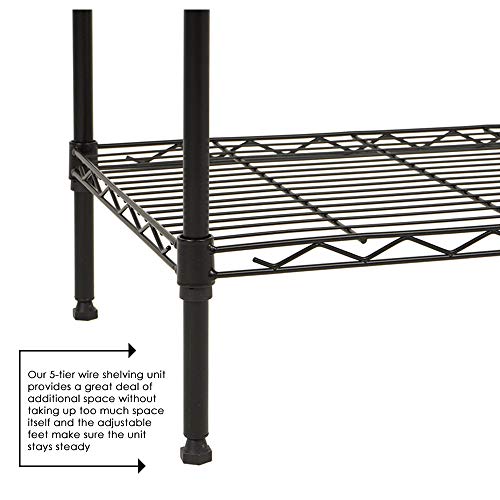 5-Wire Shelving Unit Steel Large Metal Shelf Organizer Garage Storage Shelves Heavy Duty NSF Commercial Grade Utility Storage Metal Layer Rack for Garage Kitchen Office 14"D x 24"W x 60"H,Black