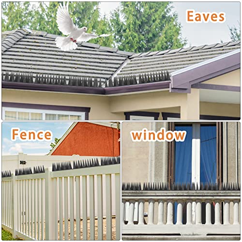 12 Pcs Bird Spikes, Fence Spikes for Bird Pigeon Cat, Plastic Bird Deterrent Spikes Defender for Garden, Fence, Roof and Wall (Black)