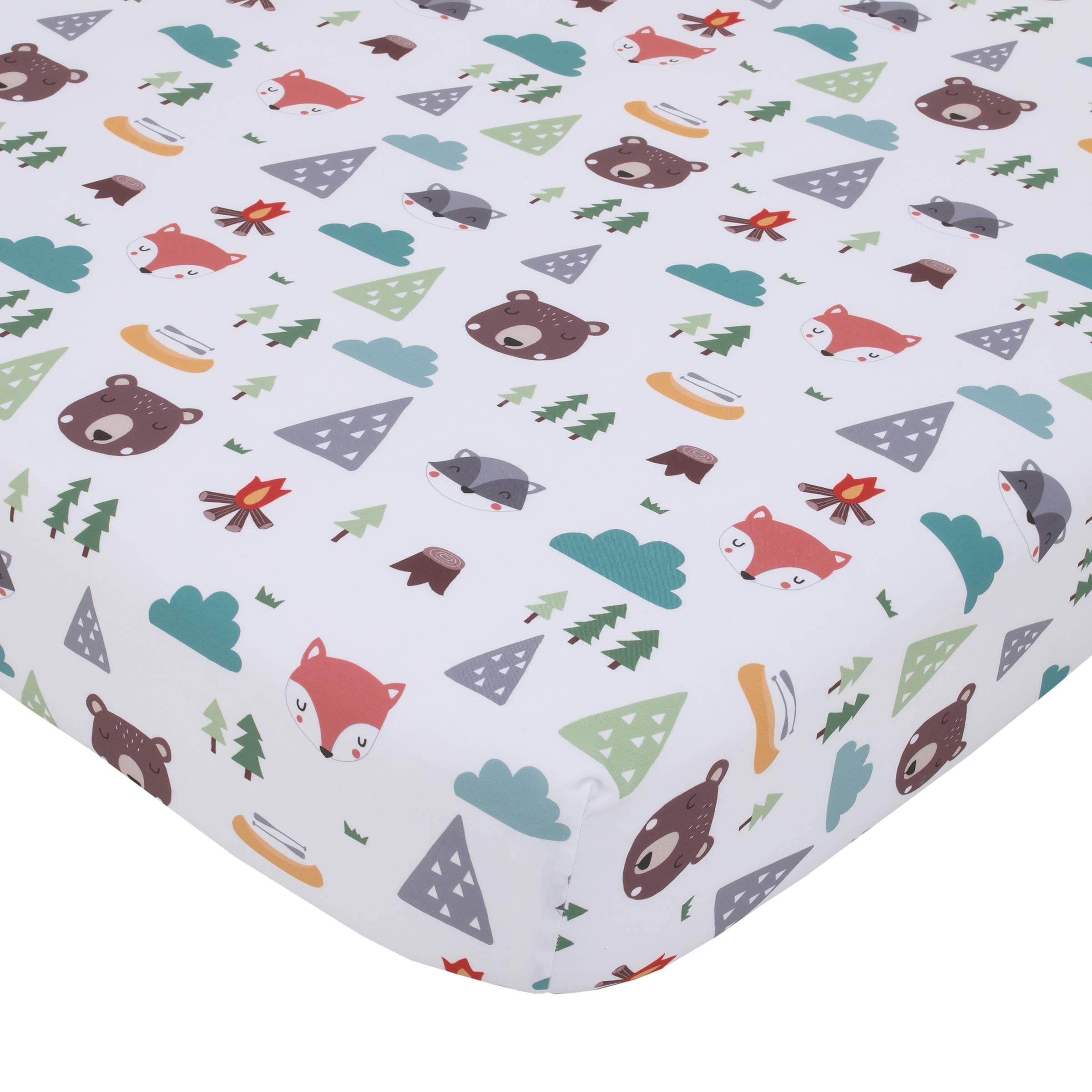 NoJo Little Love Retro Happy Camper Green, Aqua and Grey 3 Piece Nursery Crib Bedding Set - Comforter, Fitted Crib Sheet and Dust Ruffle