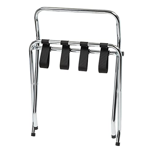 IRIS USA Steel Folding Foldable Luggage Rack Suitcase Stand Shelf with Support Bar, Space Saving for Guest Room, Bedroom, Hotel, Holds up to 110 lbs, Chrome Silver