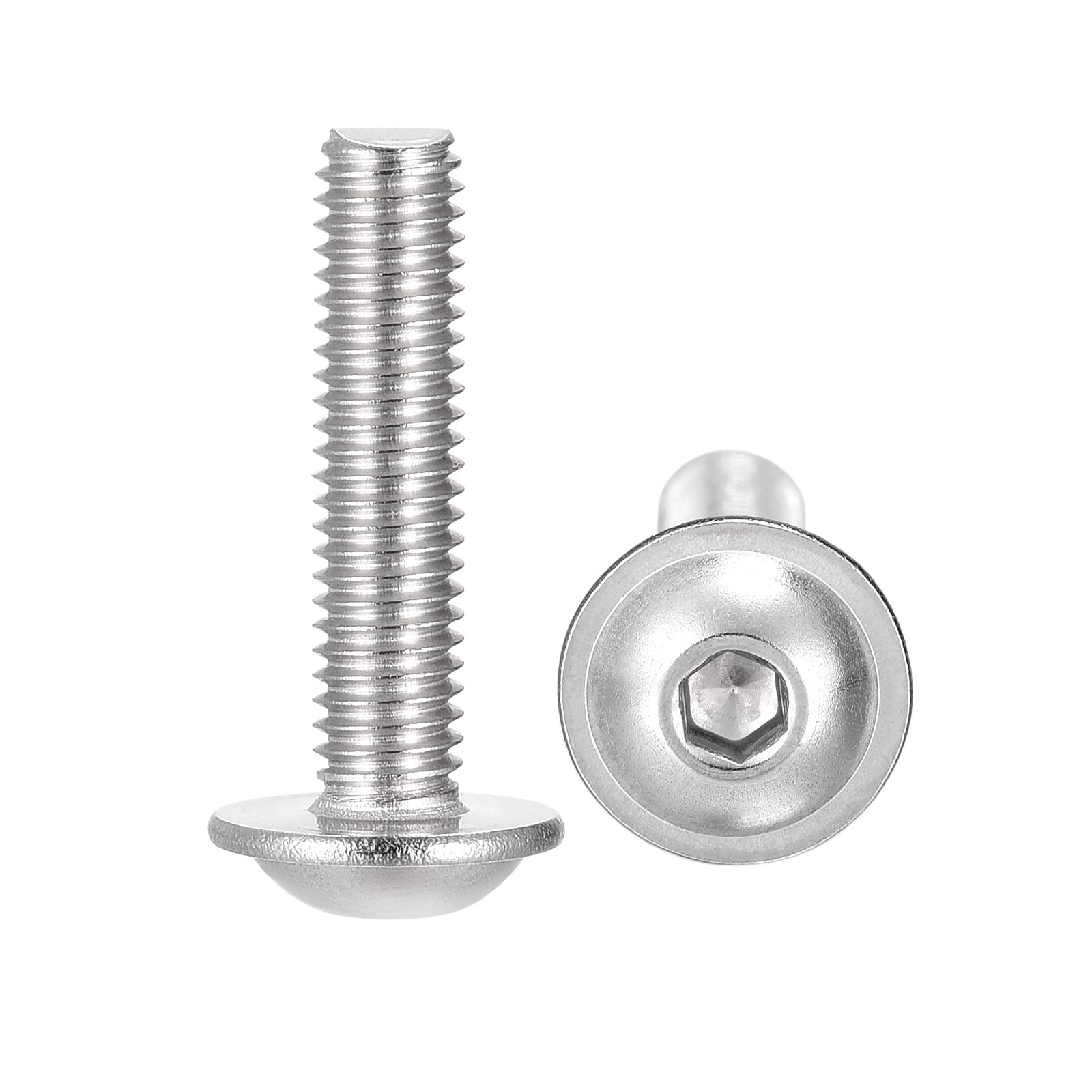 uxcell Flanged Button Head Socket Cap Screws, M5*22mm Hex Socket Drive Screw, 304 Stainless Steel Fasteners Bolts, Fully Threaded Machine Screw 50Pcs