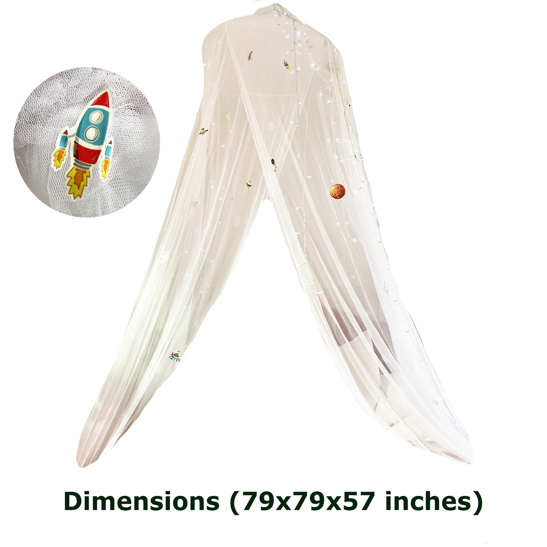 NFGMFMQSHDF Bed Canopy with Glow in The Dark Spaceworld, Modern White Bed Curtain for Girls, Kids & Babies, Fire Retardant Fabric