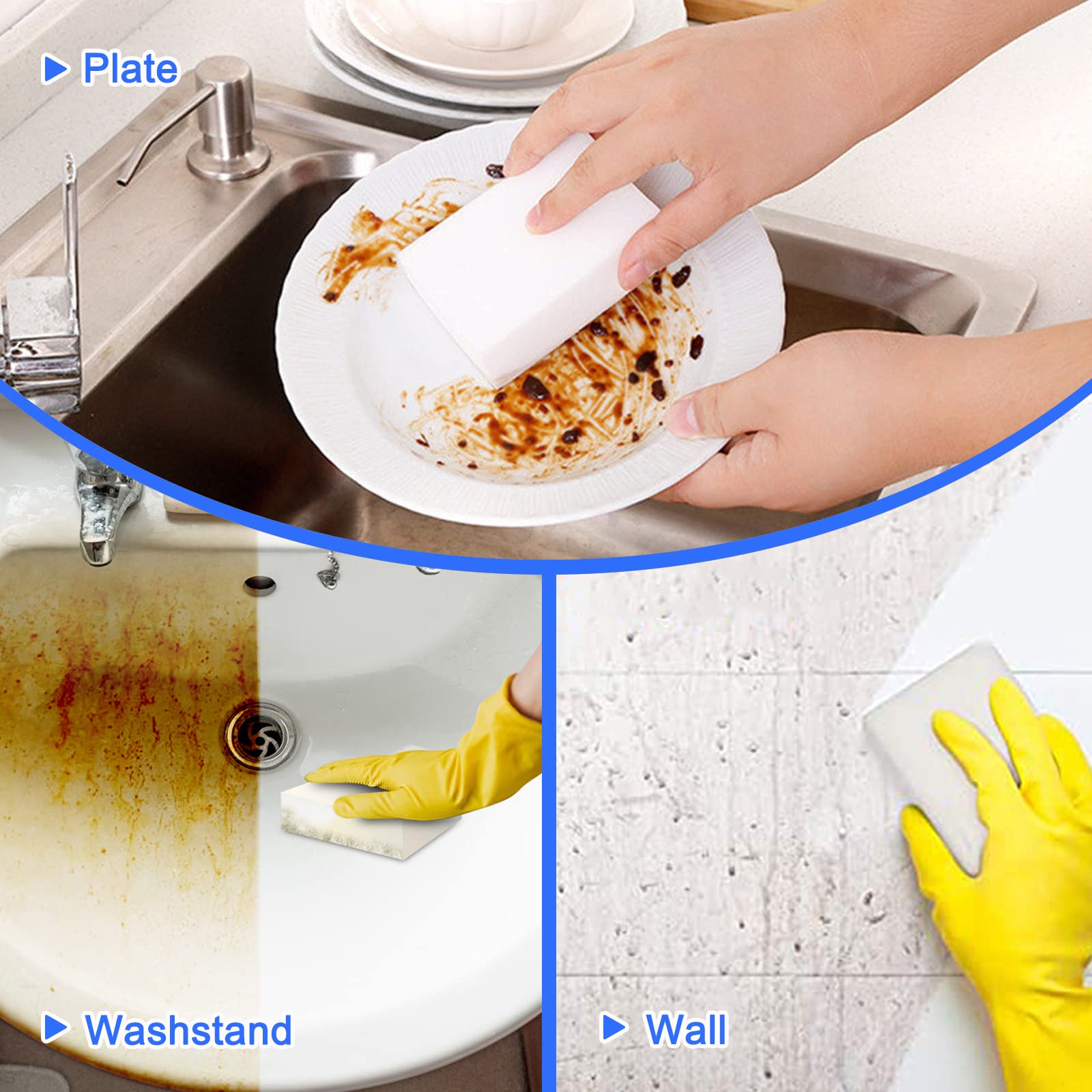 100Pack Magic Sponge Eraser Sheets, Melamine Sponge Foam, Multi-Functional Household Cleaning Non-Scratch Scrub Sponge Pads for Kitchen, Bathroom, Tub, Sink, Furniture, Car, Walls, Shoes