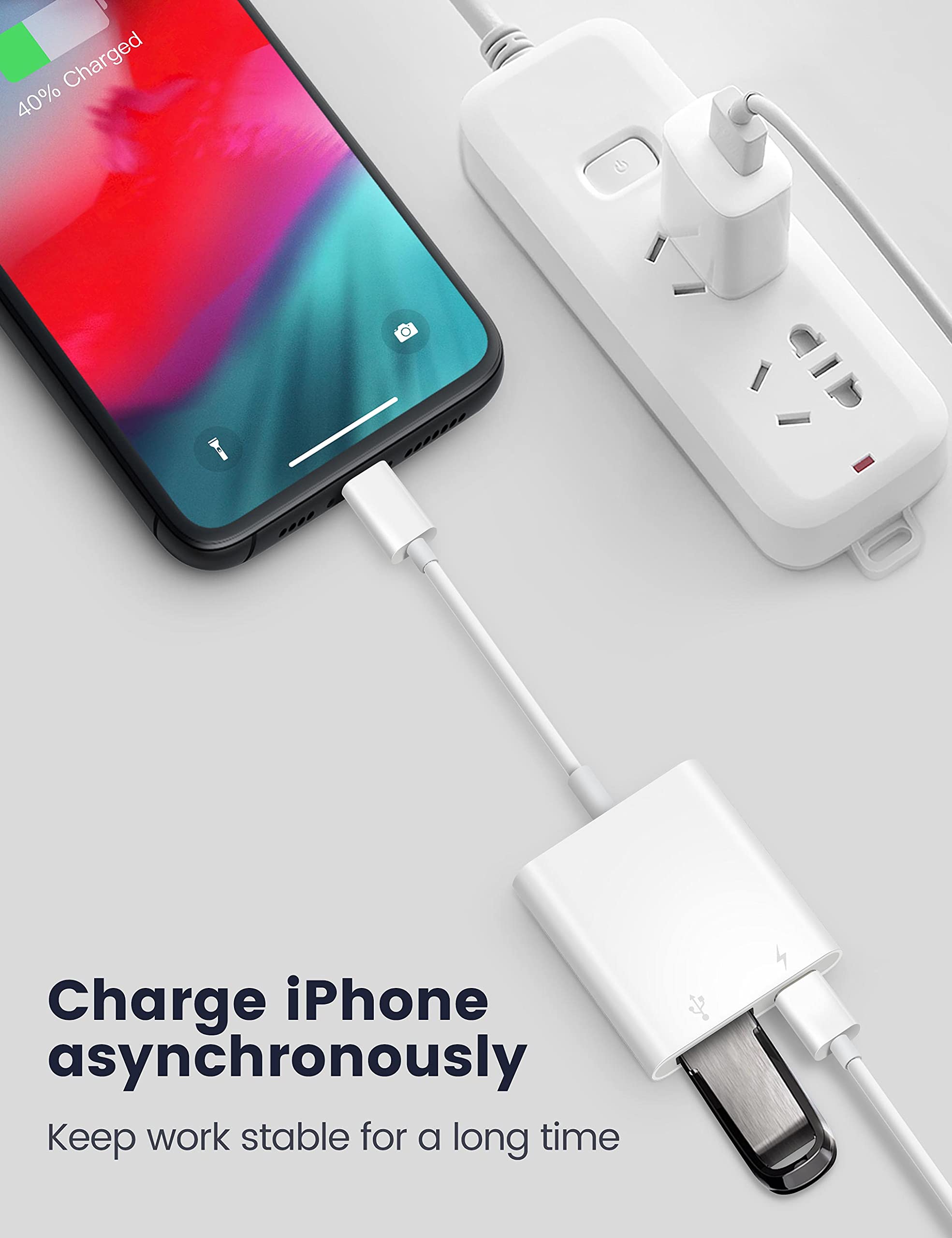 HzyknPower USB Adapter for iPad/iPhone, USB Female Adapter,USB OTG Data Sync Cable,Supports USB Flash Drives,Memory SD Card Readers,MIDI Players,Mouse Keyboards,Plug&Play