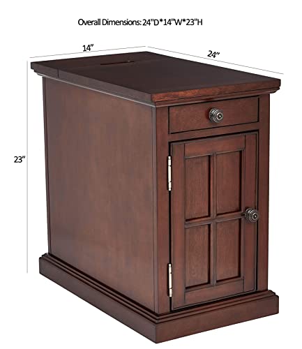 Ball & Cast Traditional End Table with Charging Station Chair Side Table with USB Ports & Outlets, Dark Brown