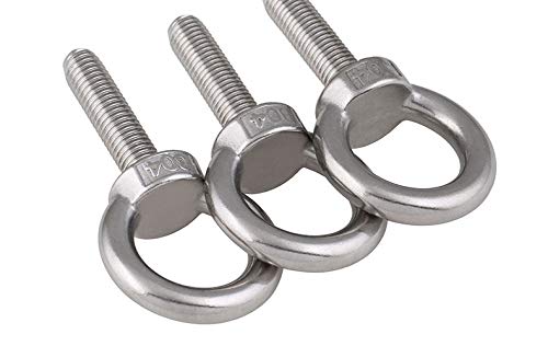 Abimars 304 Stainless Steel Machinery Shoulder Lifting Eye Bolt, 6 PCS M8 Extended Thread Lifting Eyebolts with Lock Nuts, Lock Washers, Flat Washers