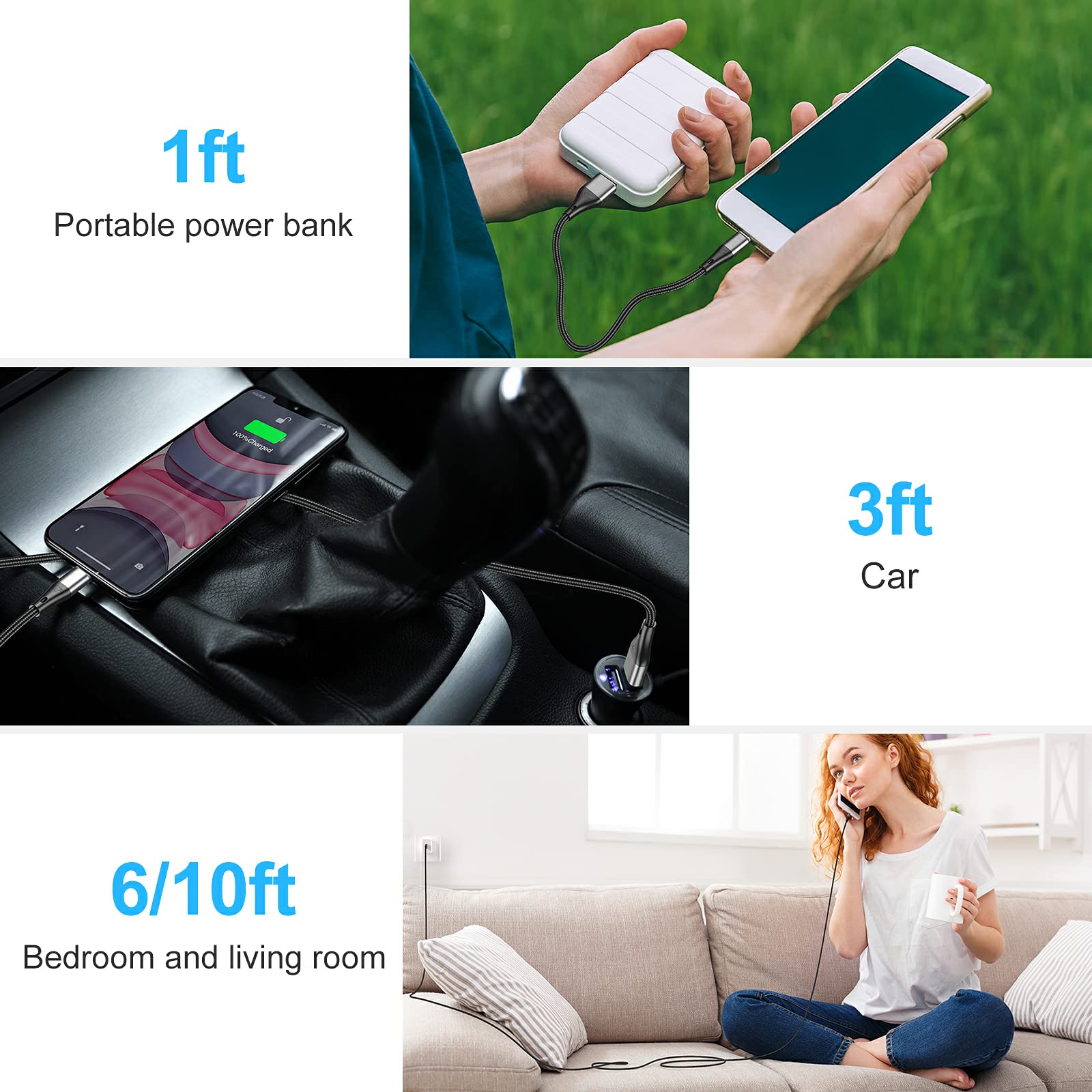 3Pack [ Apple MFi Certified ] 6FT iPhone Charger Cable, Lightning Cord Nylon Braided Charging Cables 6 Foot for iPhone 13/12/11/Pro/Xs/XS Max/XR/X/8 Plus/7 Plus/6 Plus/iPad/iPod/Mini/Air(Grey)