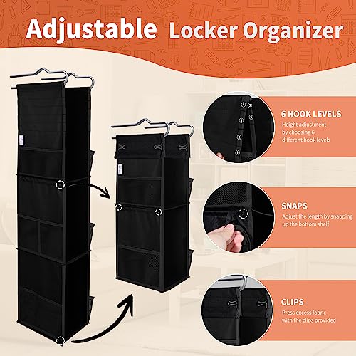 Annecy Locker Organizer for School, Work, Gym, and Closet, 3 Shelf Hanging Locker Accessories for Girls Boys, Adjustable School Locker Shelf from 3 to 2 Shelves, Black