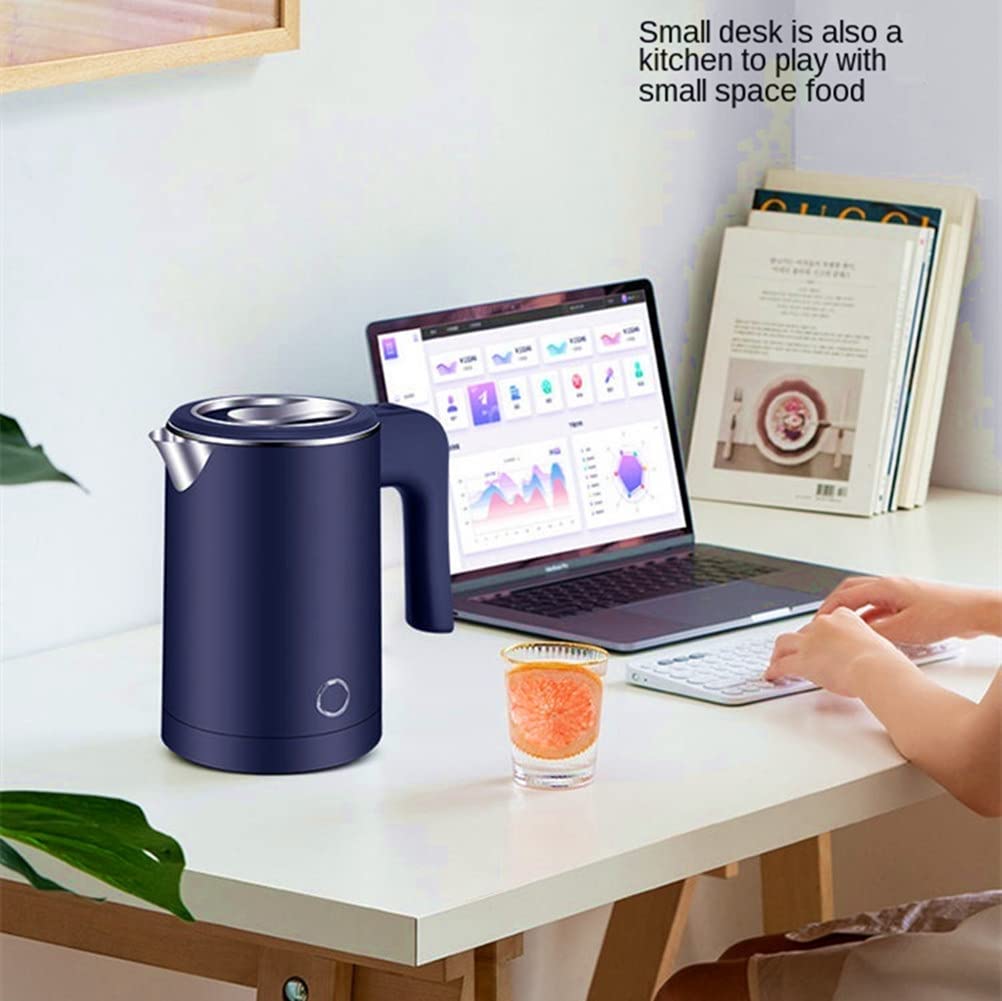 Small Electric Kettles Stainless Steel for Boiling Water, 0.6L Travel Mini Hot Water Boiler Heater, Double Wall Cool Touch Portable Kettle (Blue)