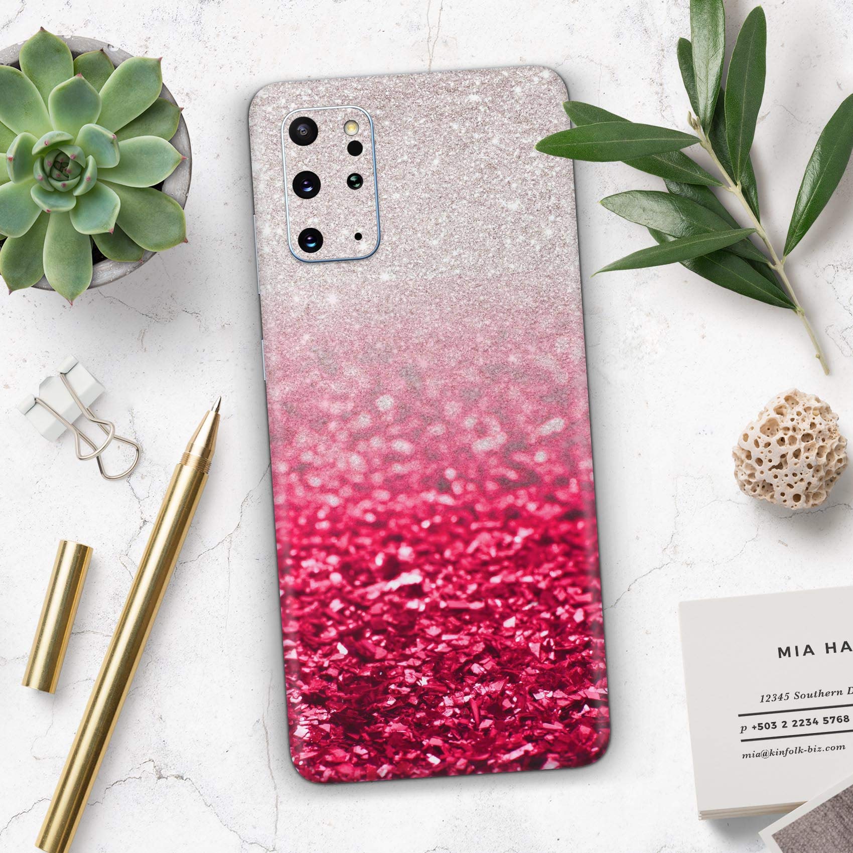 DesignSkinz Red & Silver Glimmer Fade Protective Vinyl Decal Wrap Skin Cover Compatible with The Samsung Galaxy S20 (Screen Trim & Back Glass Skin)