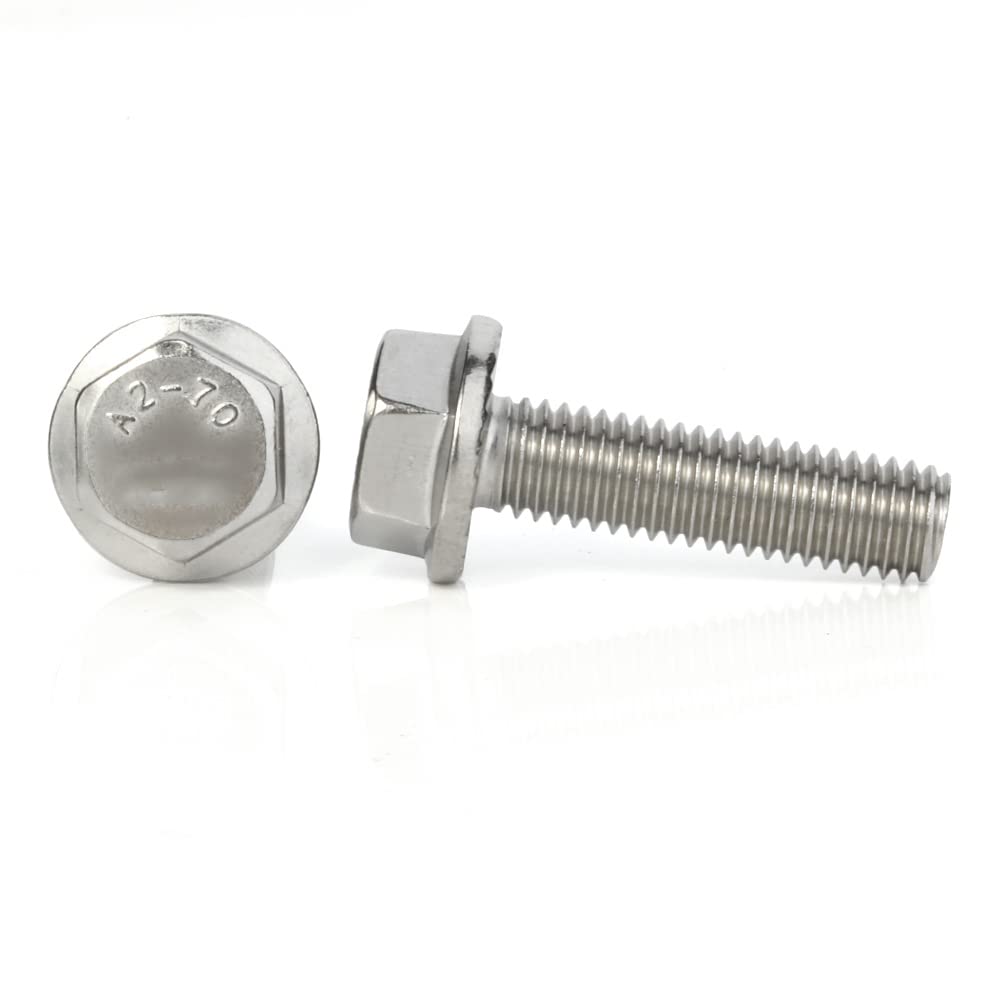 M6 x 16mm Flanged Hex Head Bolts Flange Hexagon Screws, Stainless Steel 18-8 (304), Plain Finish, 50 PCS