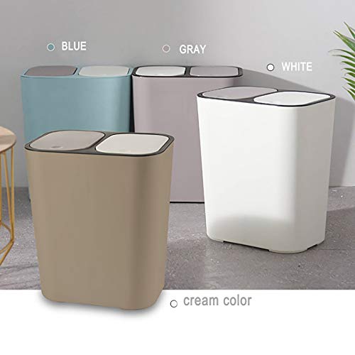 WElinks Trash Can Rectangle Plastic Push-Button Dual Compartment 12 Liter Recycling Waste Bin Garbage Can, Trash Storage Box Container Kitchen Bathroom Organizer (Grey)