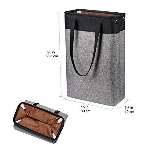 i BKGOO Laundry Basket with Handles Black&Grey-Slim Laundry Bin Collapsible Dirty Clothes Basket Narrow Laundry Bag Foldable Dirty Hamper for Camping, Dorms, Apartments